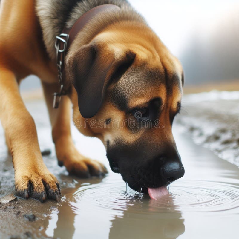 A Dog Drinking Water from a Puddle. Stock Image - Image of puddle ...