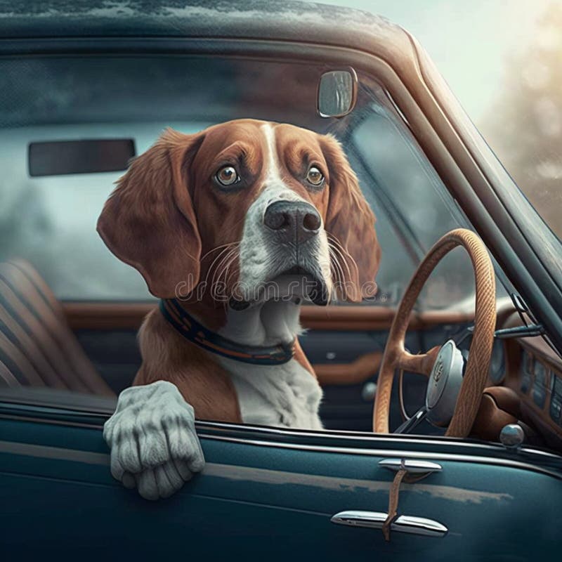 A Dog Driving a Car in Glasses, Generative AI Stock Illustration ...