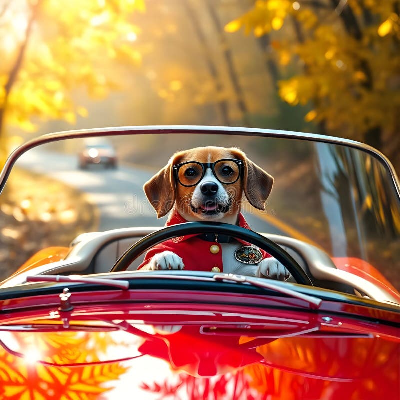 A dog is driving a car stock illustration. Illustration of view - 342602307
