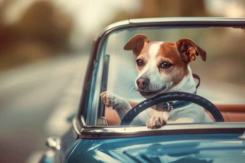 Dog Driving. Cute Dog Driving Small Retro Car Stock Image - Image of ...