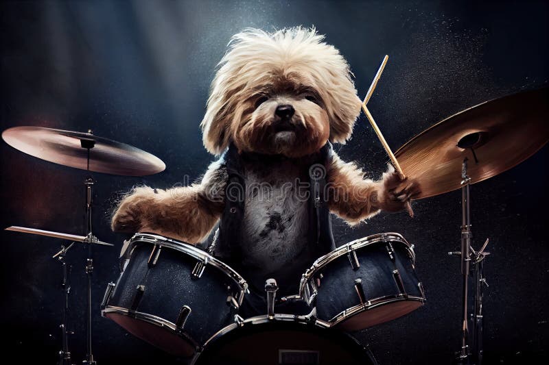 A Dog Drummer in a Rock Star Band, with a Drum Set and All. Stock ...
