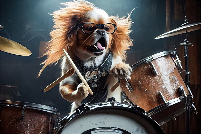 A Dog Drummer in a Rock Star Band, with a Drum Set and All. Stock ...