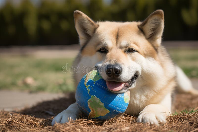 Dog with Earth Ball for Earth Day. Generative AI Stock Illustration ...