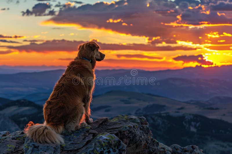 A Dog Enjoying the View from a Mountain Top Stock Illustration ...