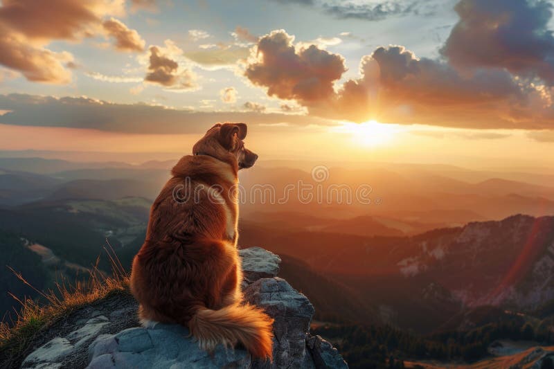 A Dog Enjoying the View from a Mountain Top Stock Illustration ...