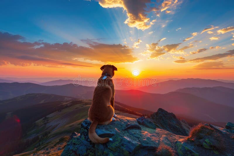 A Dog Enjoying the View from a Mountain Top Stock Illustration ...