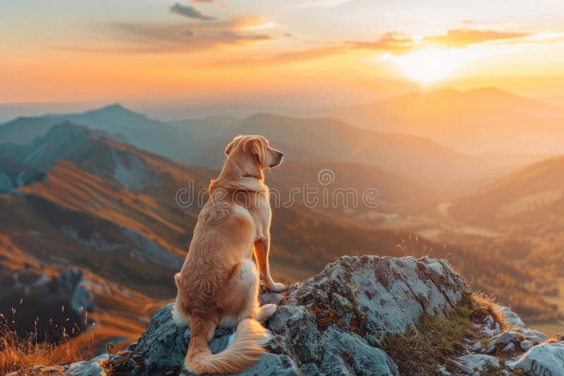 A Dog Enjoying the View from a Mountain Top Stock Illustration ...