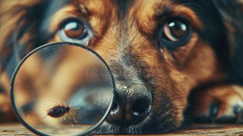 A Dog Examines a Bug through a Magnifying Glass, Focused on the Tiny ...