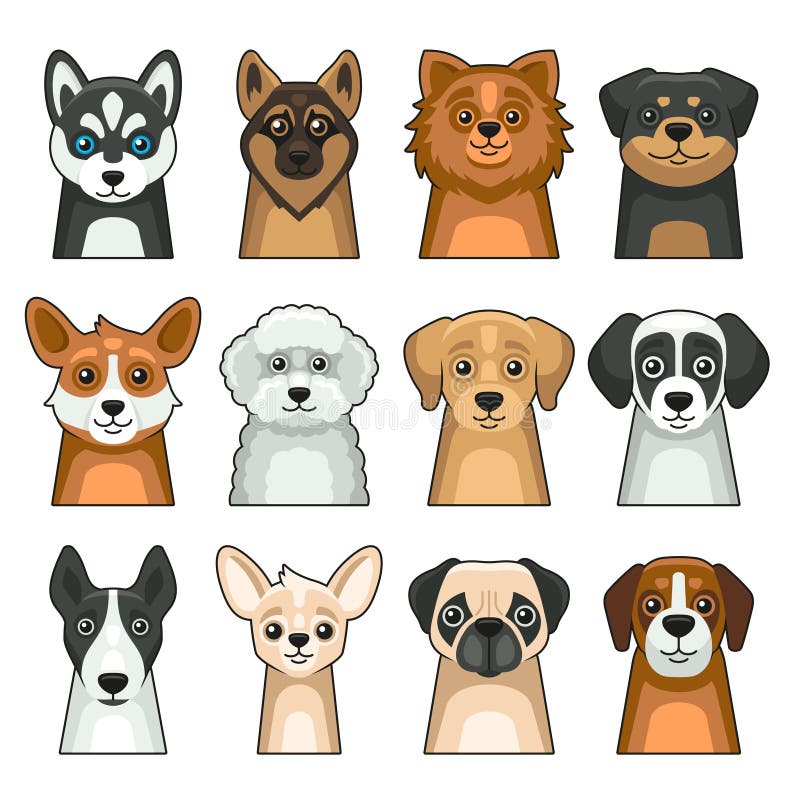 Dog Face Icon Set. Cute Cartoon Style Stock Vector - Illustration of ...