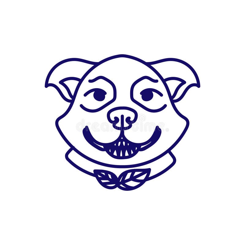 Dog Face Smiling Line Drawing Isolated on White Background Stock Vector ...