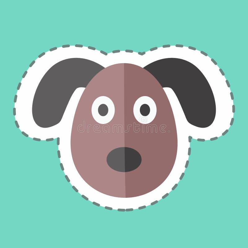 Dog Face Sticker in Trendy Line Cut Isolated on Blue Background Stock ...