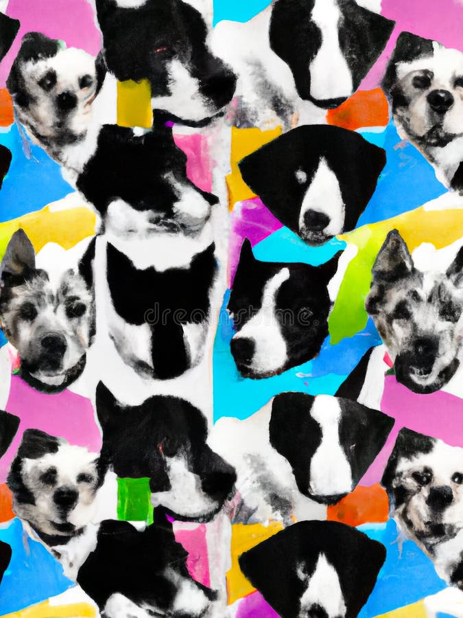 Dog Faces, Collage Black and White and Colours Elements - Digital ...