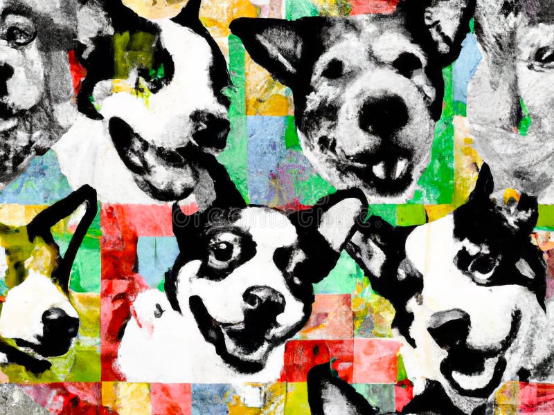 Dog Faces, Collage Black and White and Colours Elements - Digital ...