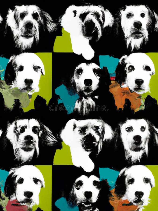 Dog Faces, Collage Black and White and Colours Elements - Digital ...