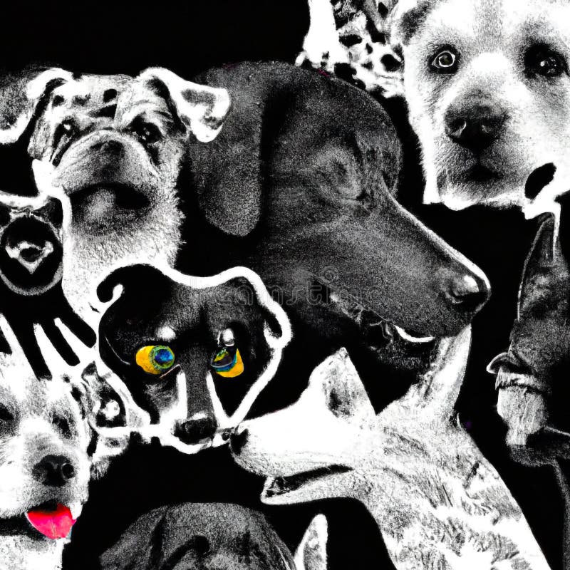 Dog Faces, Collage Black and White and Colours Elements - Digital ...