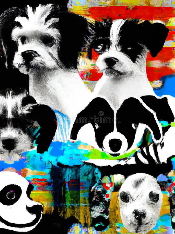 Dog Faces, Collage Black and White and Colours Elements - Digital ...