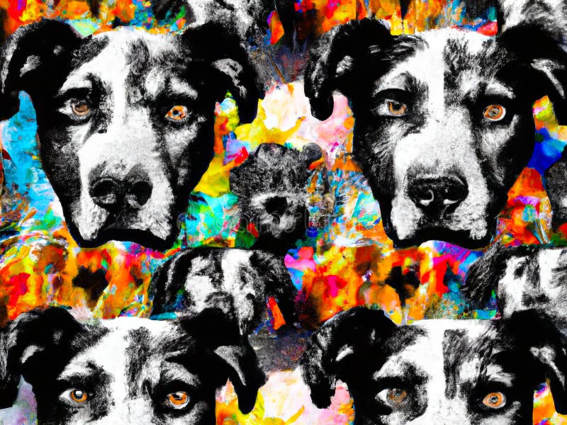 Dog Faces, Collage Black and White and Colours Elements - Digital ...