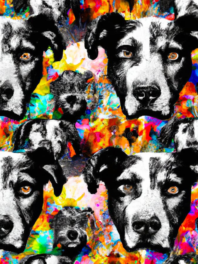 Dog Faces, Collage Black and White and Colours Elements - Digital ...