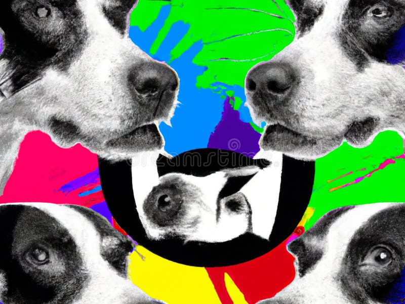 Dog Faces, Collage Black and White and Colours Elements - Digital ...