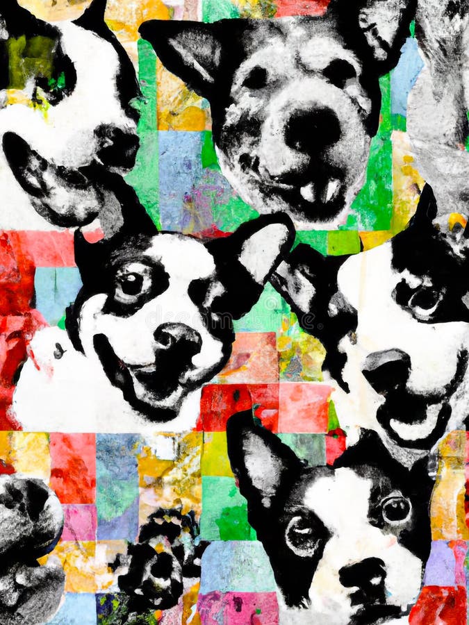 Dog Faces, Collage Black and White and Colours Elements - Digital ...