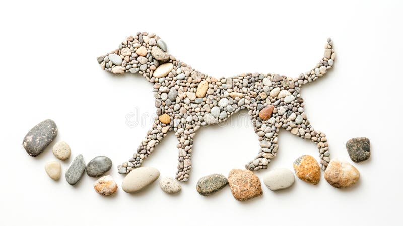 Dog Figure Formed from Tiny Pebbles and Stones Walking on White ...