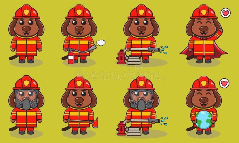 Vector Illustration of Dog Firefighter Cartoon Set Stock Vector ...