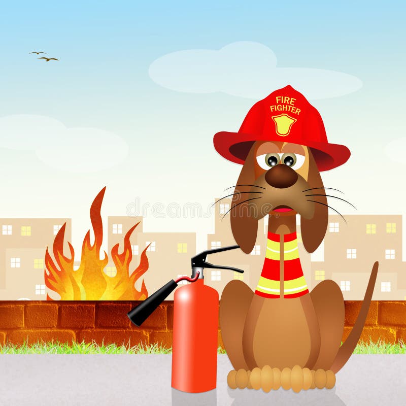 Funny dog firefighter stock illustration. Illustration of burning ...