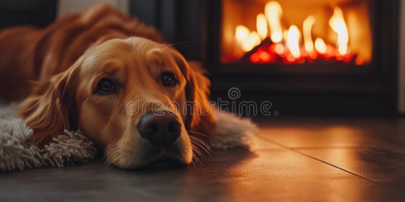 Dog by Fireplace stock image. Image of room, animal - 375862965