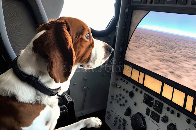 A Dog in a Flight Simulator, Learning How To Fly a Plane Stock Photo ...