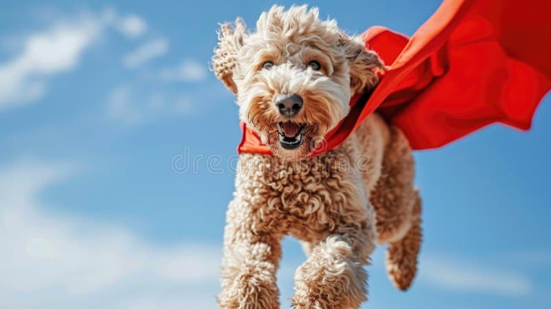 Dog with Red Cape Flying stock image. Image of canine - 374031869
