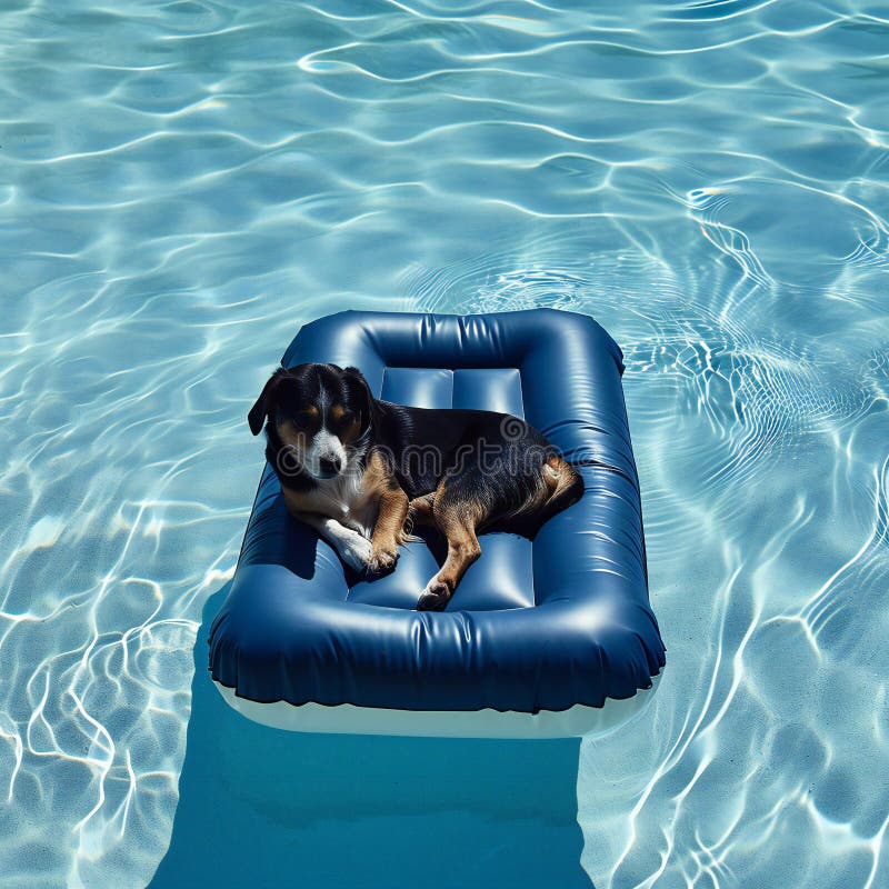 Dog Floating on a Air Mattress in a Pool Dog Chilling Stock ...