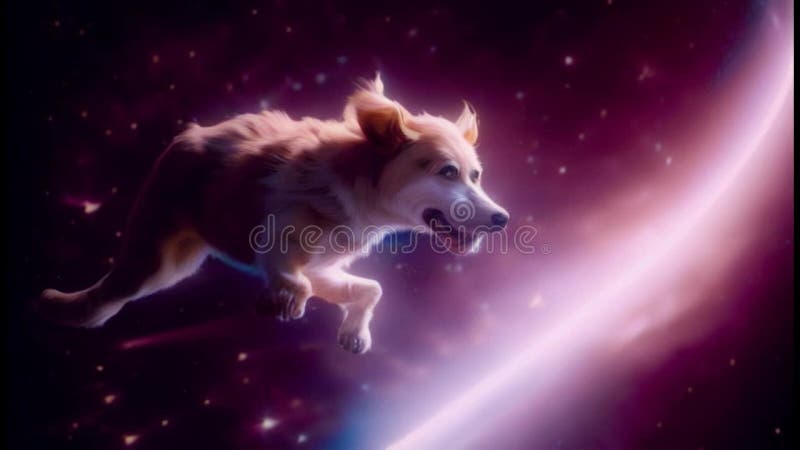 A Dog Floating Courageously in Space by Generative AI Stock Footage ...