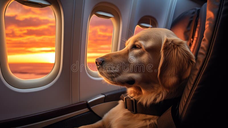 The Dog is Flying in an Airplane Stock Illustration - Illustration of ...