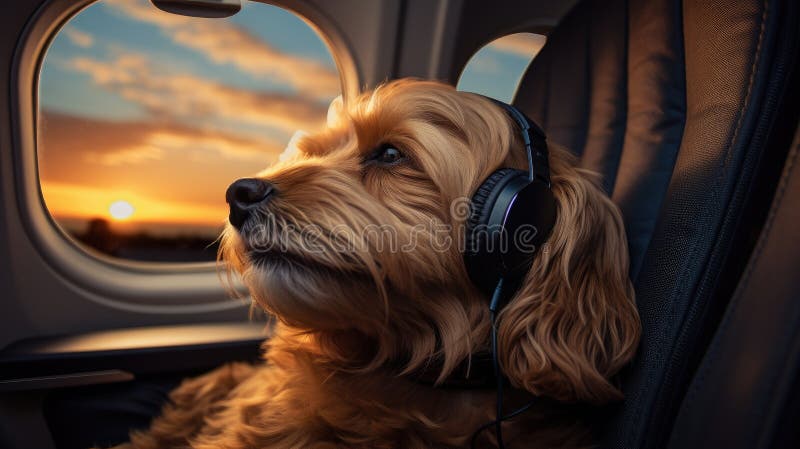 The Dog is Flying in an Airplane Stock Illustration - Illustration of ...