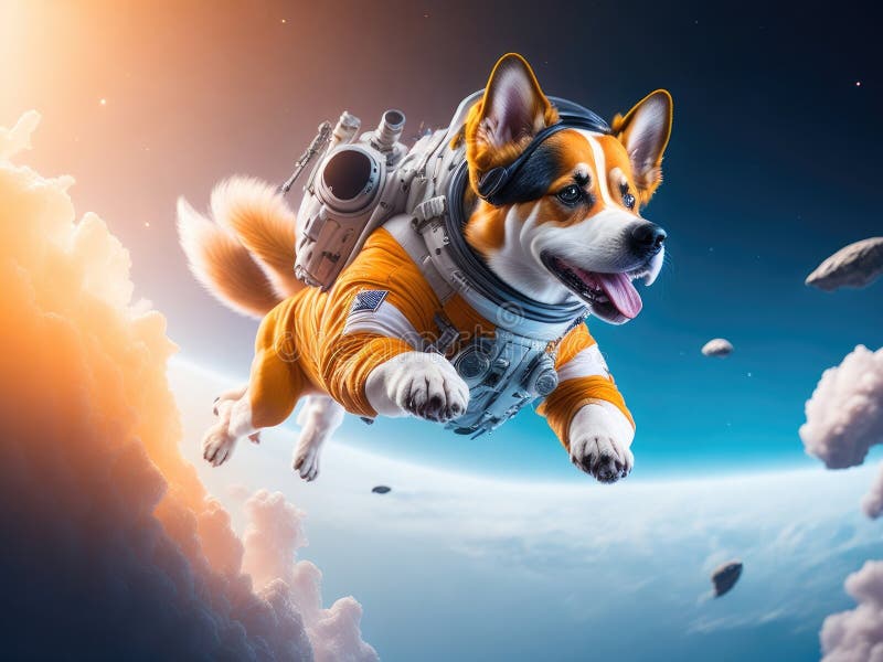 A Dog Flying into Space with an Astronaut Costum. Ai Generative Stock ...