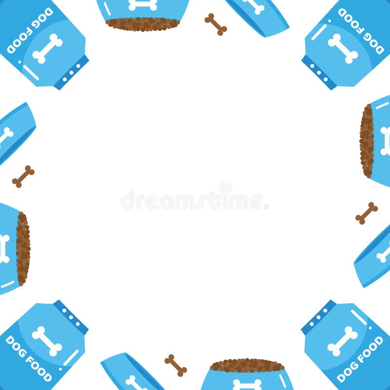 Dog Food Blue Bowls and Packages Vector Square Frame, Border Stock ...