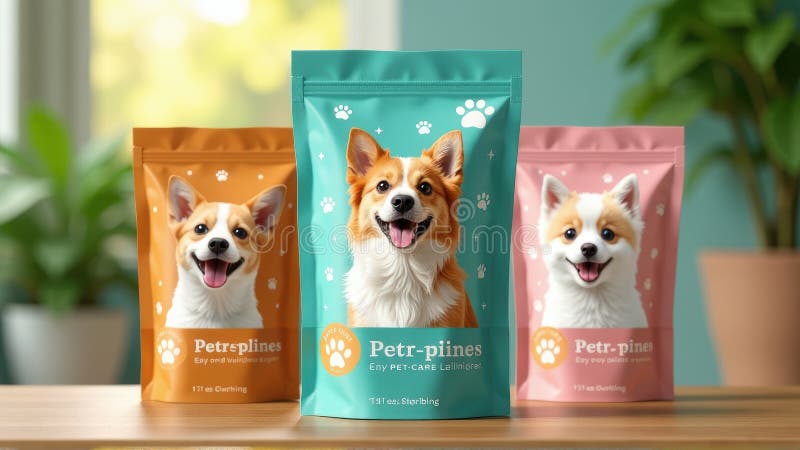 Dog Food Packaging Mockup with Different Flavors Stock Illustration ...