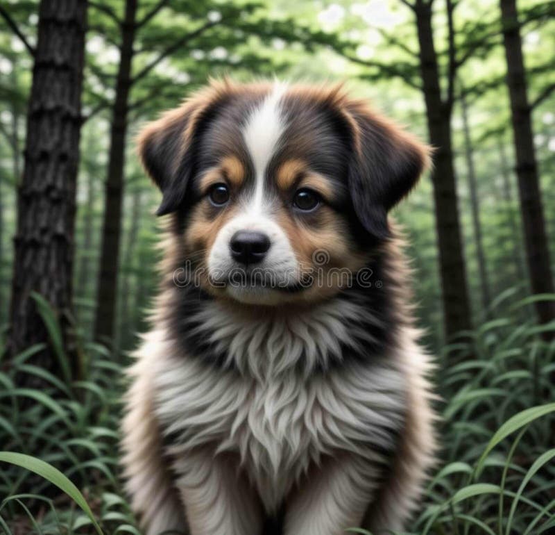 Dog in the Forest on the Grass Stock Illustration - Illustration of ...