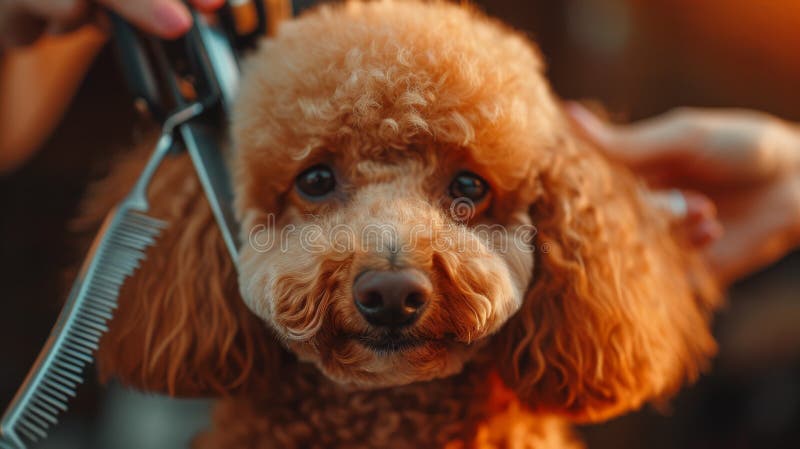 A Dog Getting a Haircut with Scissors and Comb, AI Stock Image - Image ...