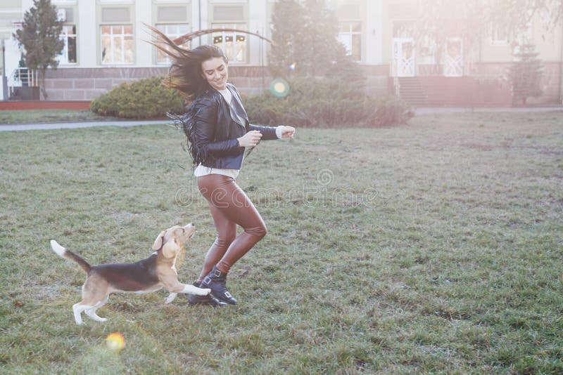 The Dog is Getting Ready To Bite the Girl Stock Image - Image of happy ...