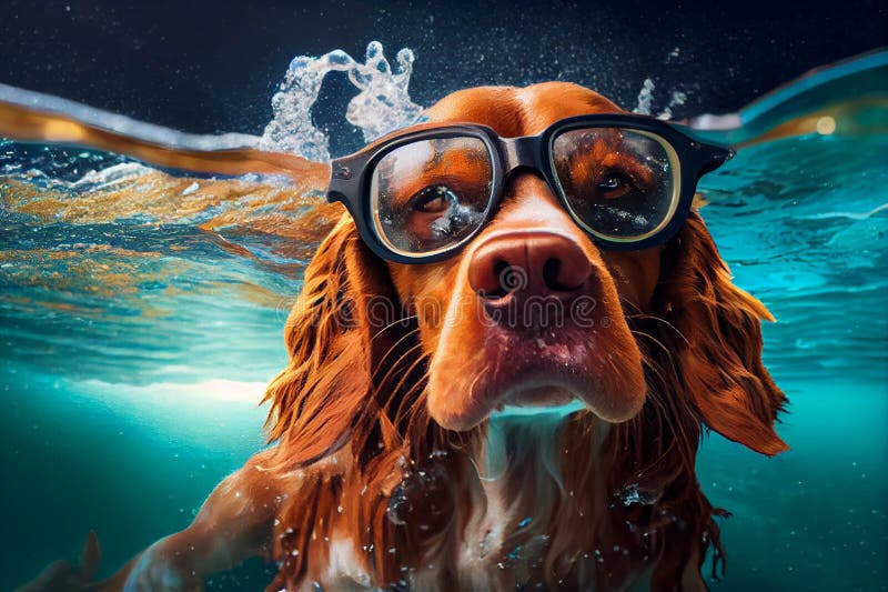 Dog with Goggles Swims Underwater. AI Generated Stock Illustration ...