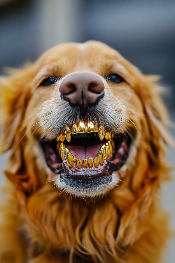A Dog with Golden Teeth Smiling Stock Illustration - Illustration of ...
