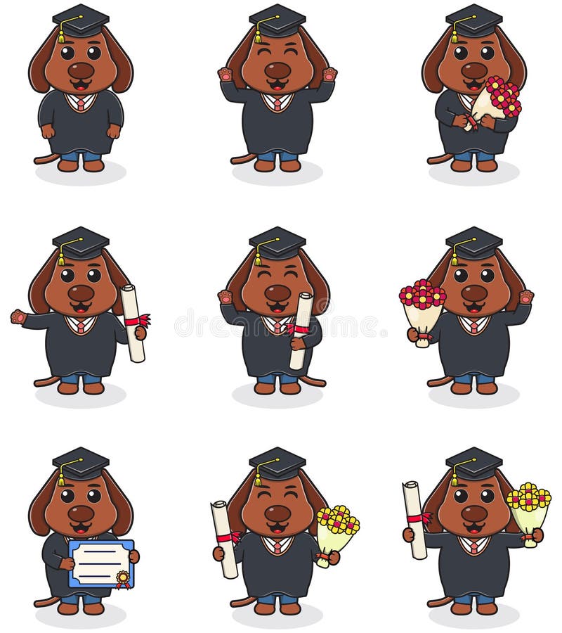 Vector Set of Cute Graduation Themed Dog Stock Vector - Illustration of ...