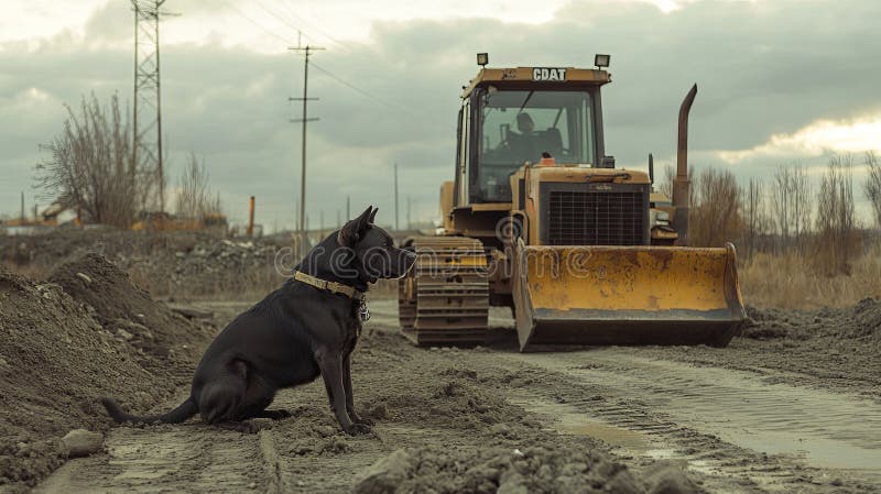 Dog Guiding a Bulldozer at a Construction Site.. Stock Photo - Image of ...