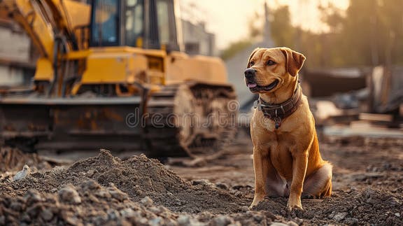Dog Guiding a Bulldozer at a Construction Site.. Stock Photo - Image of ...