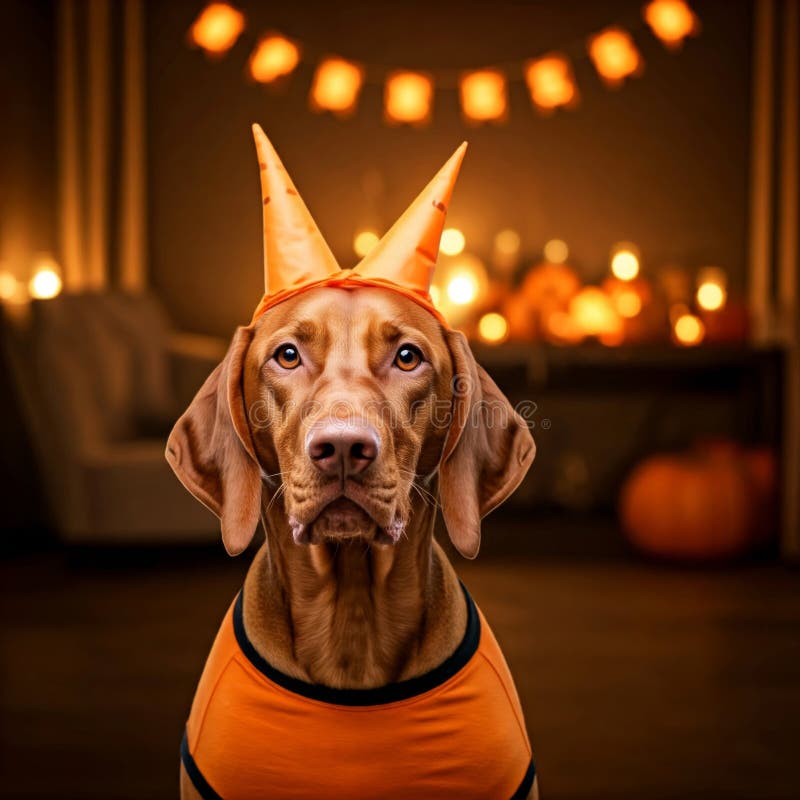 Dog in Halloween Costume with Blurred Spooky Background Festive and Fun ...