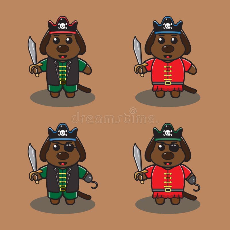 Cute Dog Pirate Captain Cartoon. Stock Vector - Illustration of drawing ...