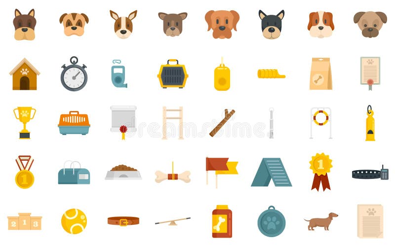 Dog Handler Icons Set Flat Vector Isolated Stock Vector - Illustration ...