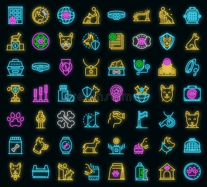 Dog Handler Icons Set Vector Neon Stock Vector - Illustration of school ...