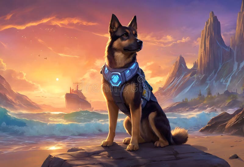 Dog in a Harness in Nature. Artificial Intelligence. Stock Illustration ... Dog in a Harness in Nature. Artificial Intelligence. Stock Illustration ...